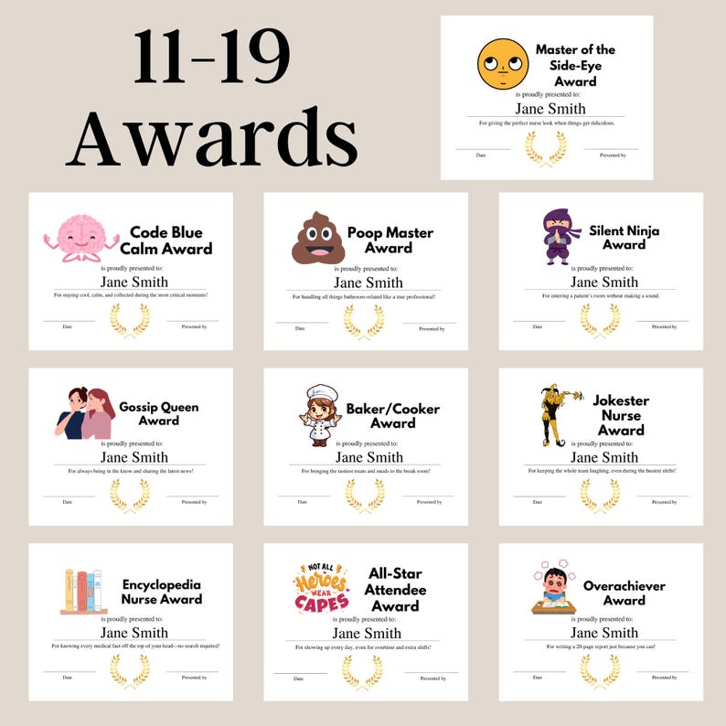 Funny Nursing Award Certificates, Nurse Appreciation Week, Medical ...