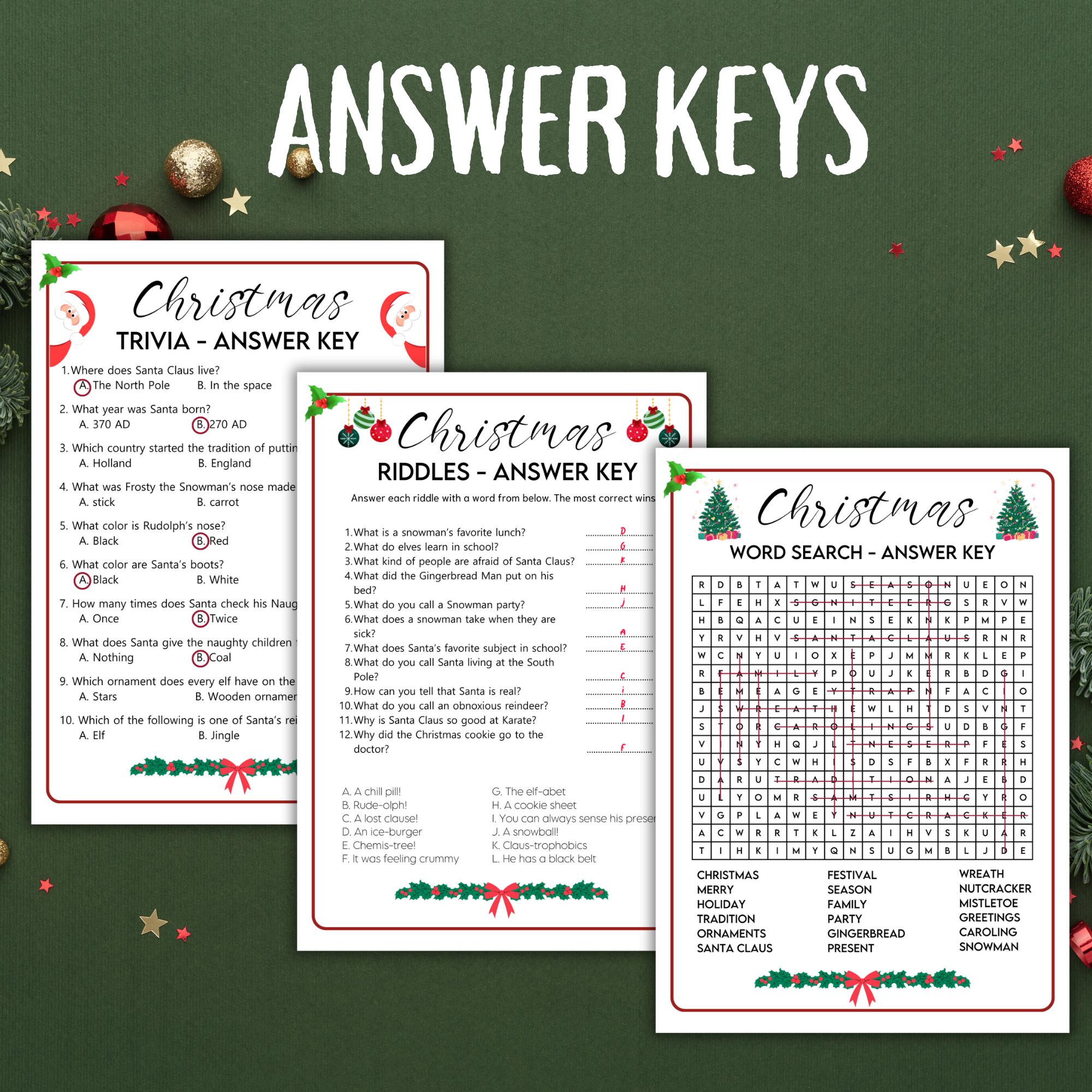 Printable Christmas Game Bundle, Family Christmas Trivia, Word Search ...