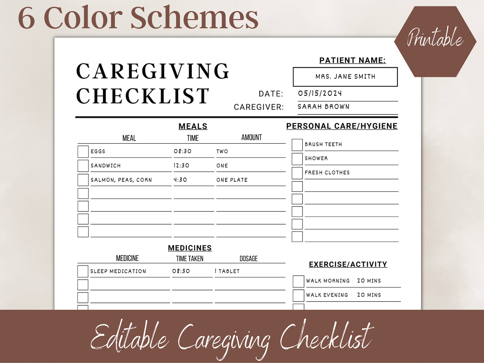 Caregiver Checklist, Caregiving Checklist, Caregiver Log, Elderly Care Log, Caregiver Daily Log ...