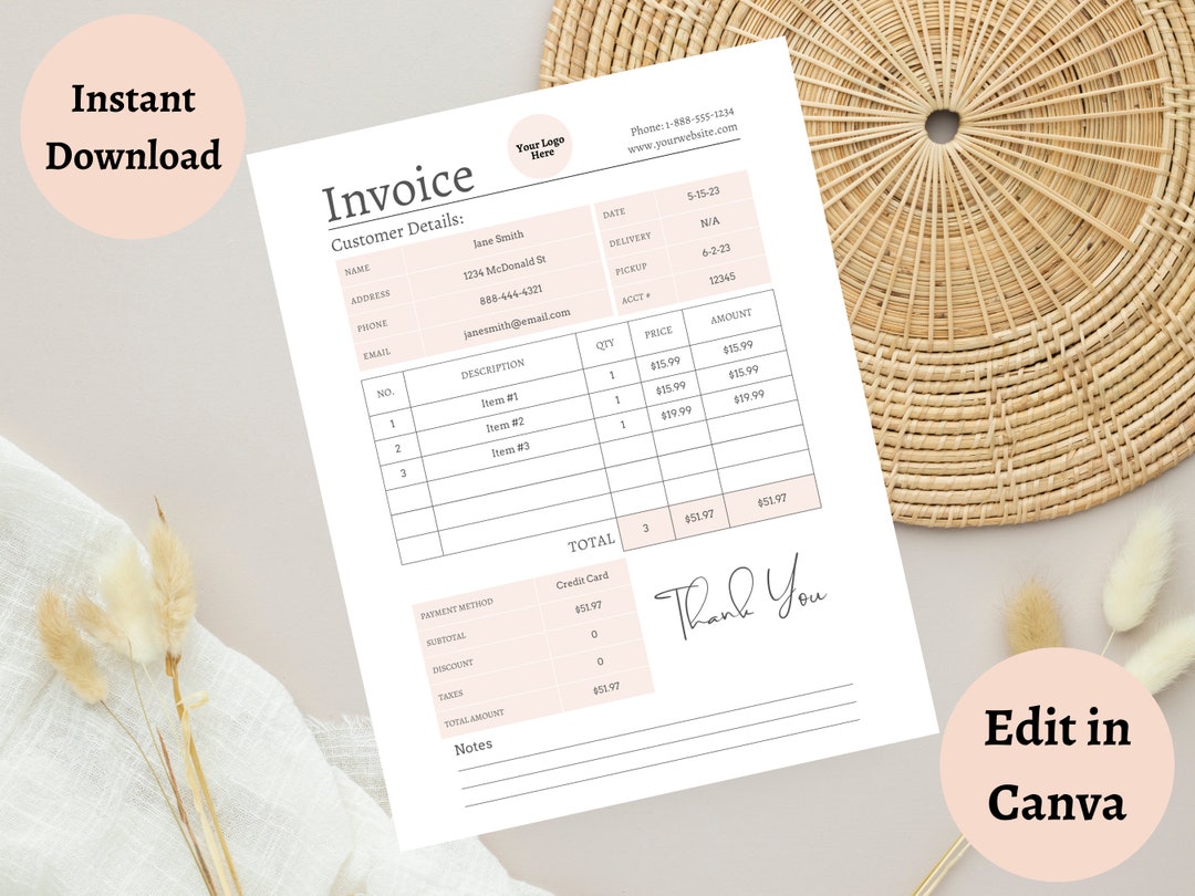 Invoice Template Editable, Invoice Template for Small Business, Cake ...
