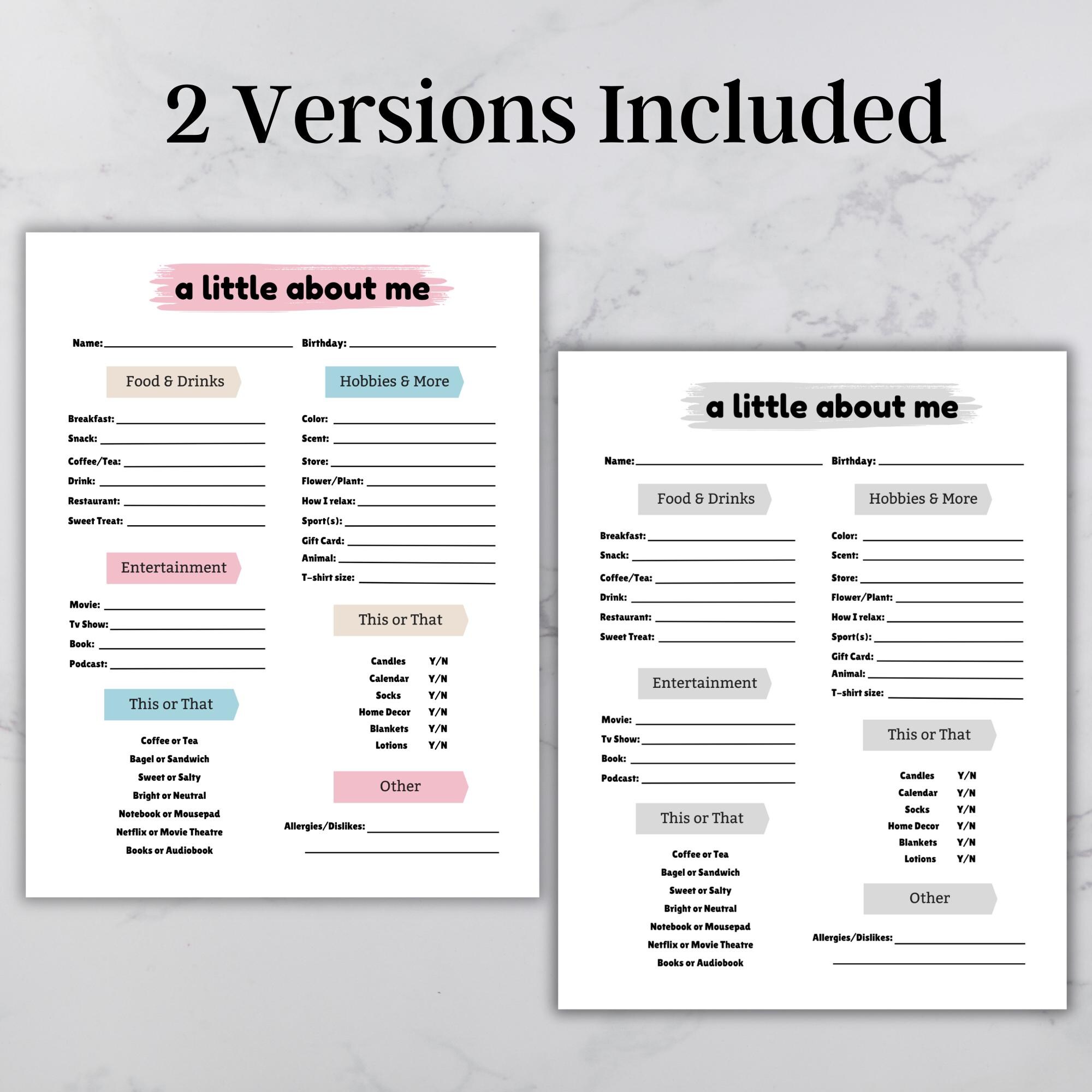 Team Building Get to Know Me Questionnaire, A Little About Me Printable ...