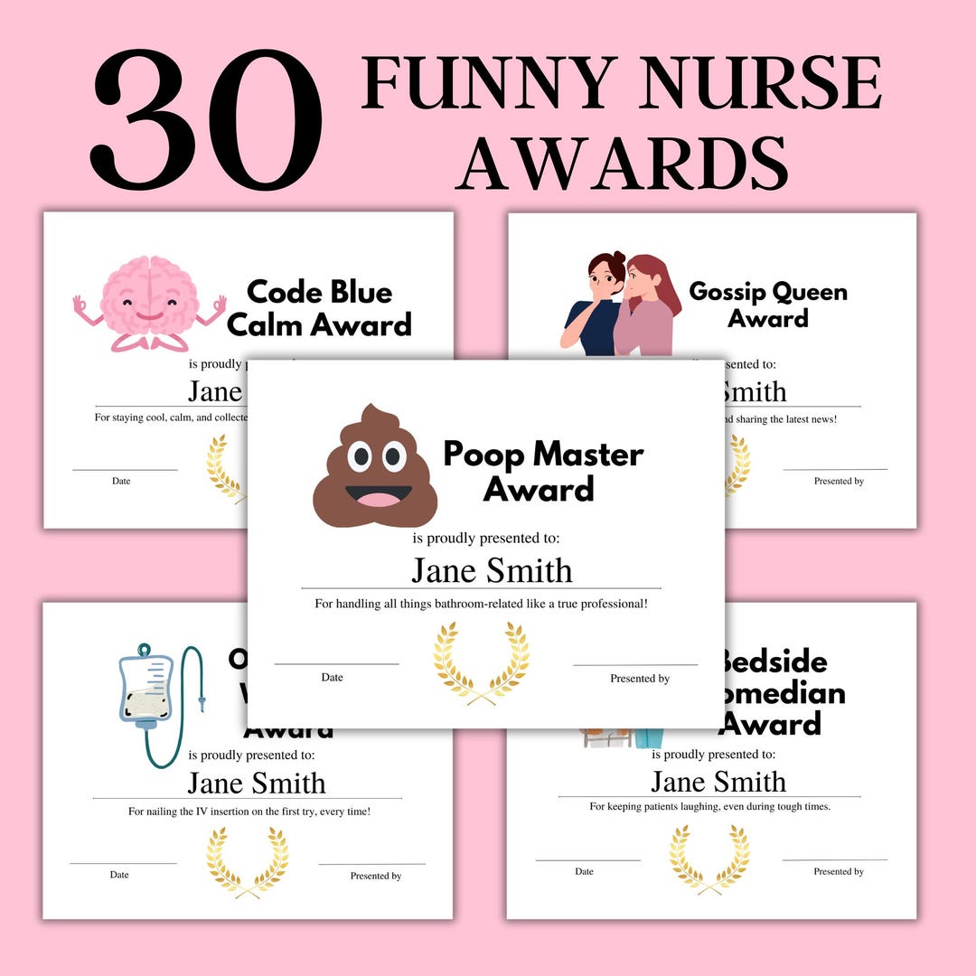 Funny Nursing Award Certificates, Nurse Appreciation Week, Medical ...