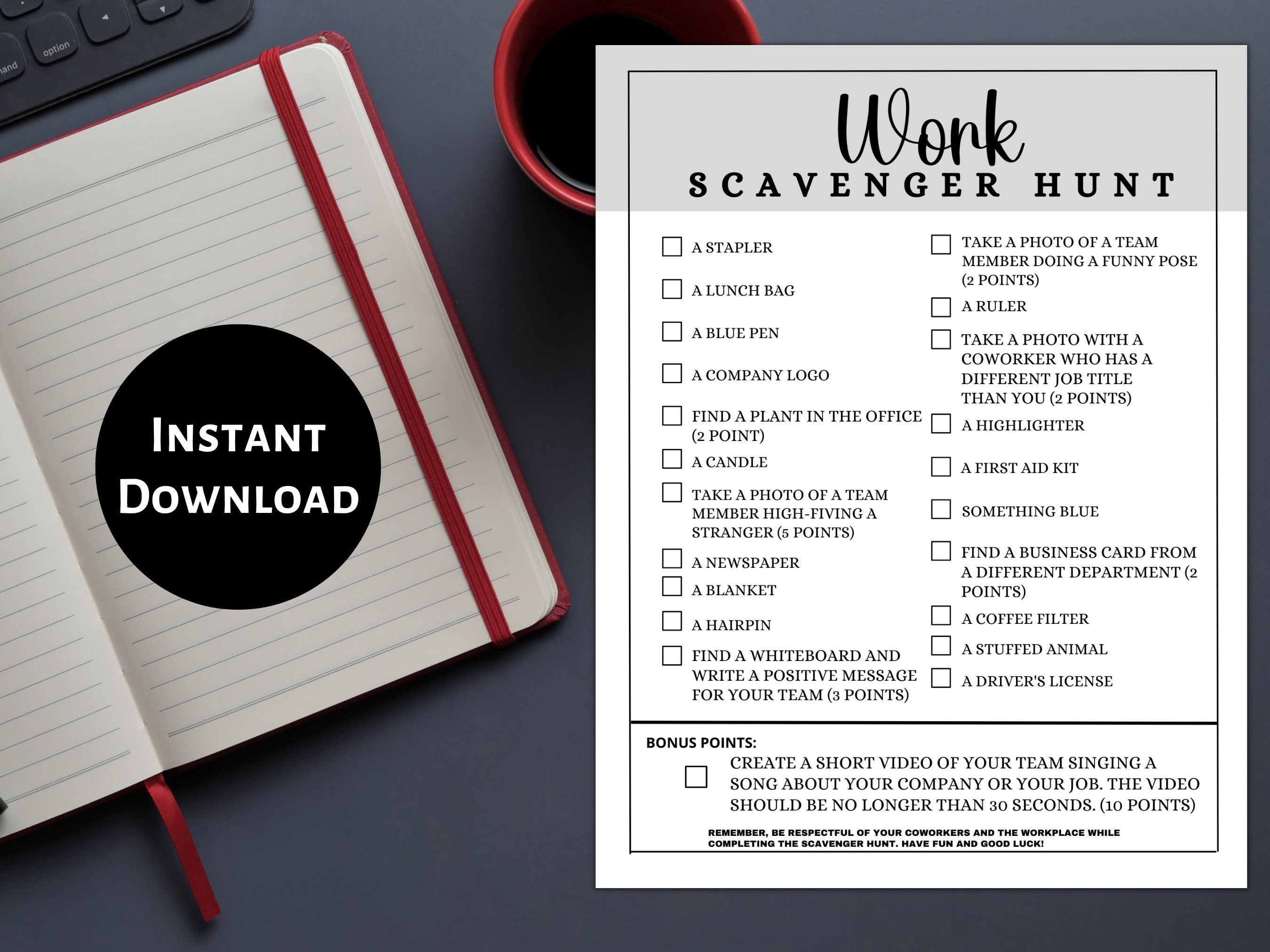 Work Scavenger Hunt, Team Building Games for Work, Office Party Games, Workplace Games, Fun ...