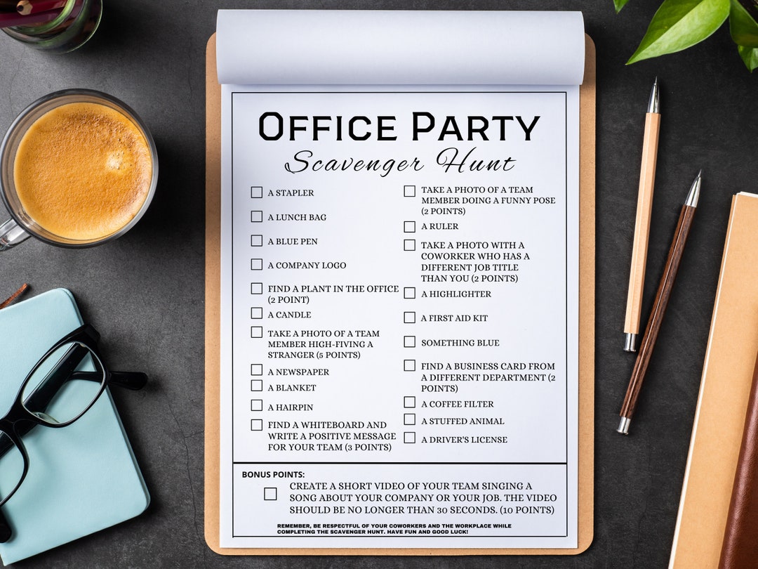 Office Party Scavenger Hunt Work Scavenger Hunt Team Building Games