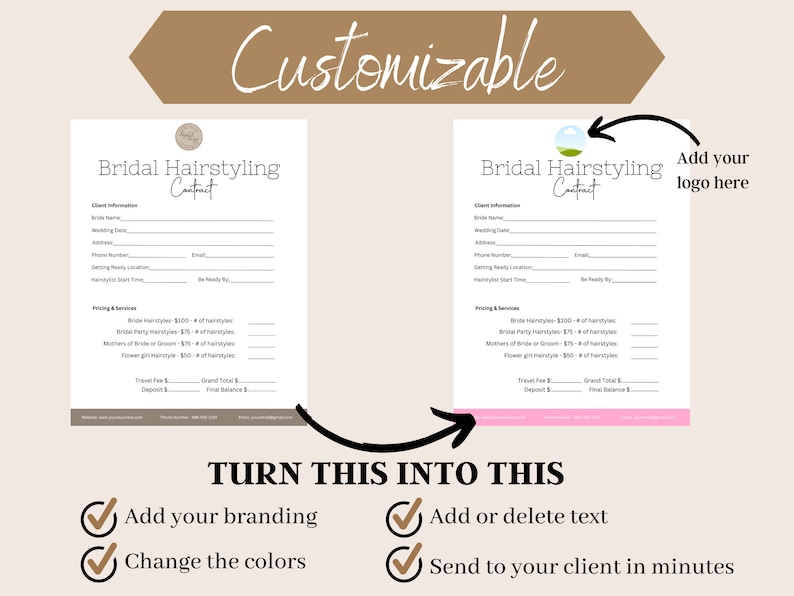 Bridal Hair Contract, Bridal Hair Styling Template, Bridal Contract ...