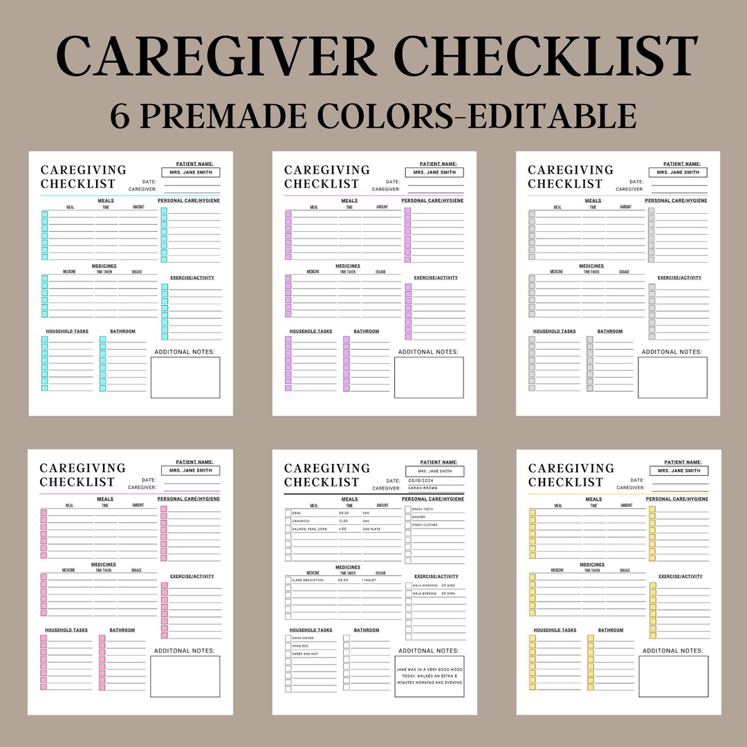 Caregiver Checklist, Caregiving Checklist, Caregiver Log, Elderly Care ...