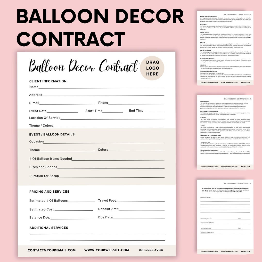 Balloon Contract, Editable Balloon Decor Client Form, Party Planner ...