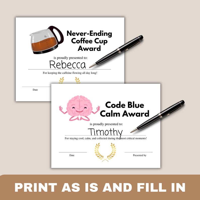 Funny Nursing Award Certificates, Nurse Appreciation Week, Medical ...