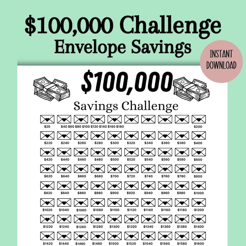100000 Savings Challenge Printable, 100k Savings Challenge, Money ...