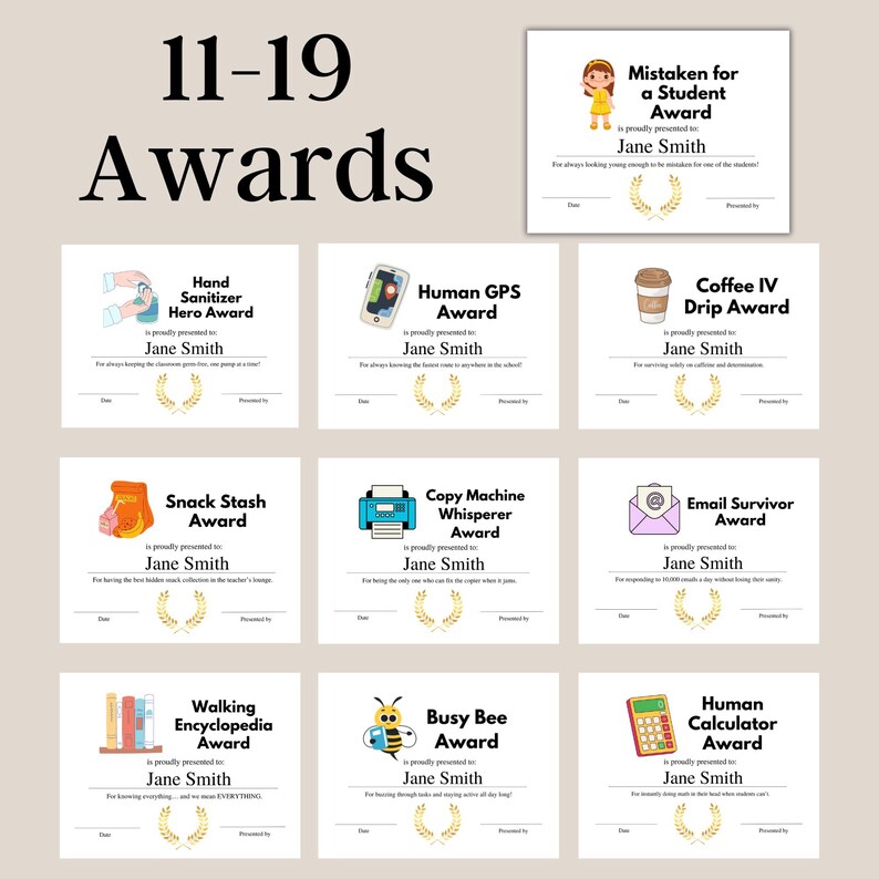 Funny Teacher Award Certificates, Teacher Appreciation Week, End of ...
