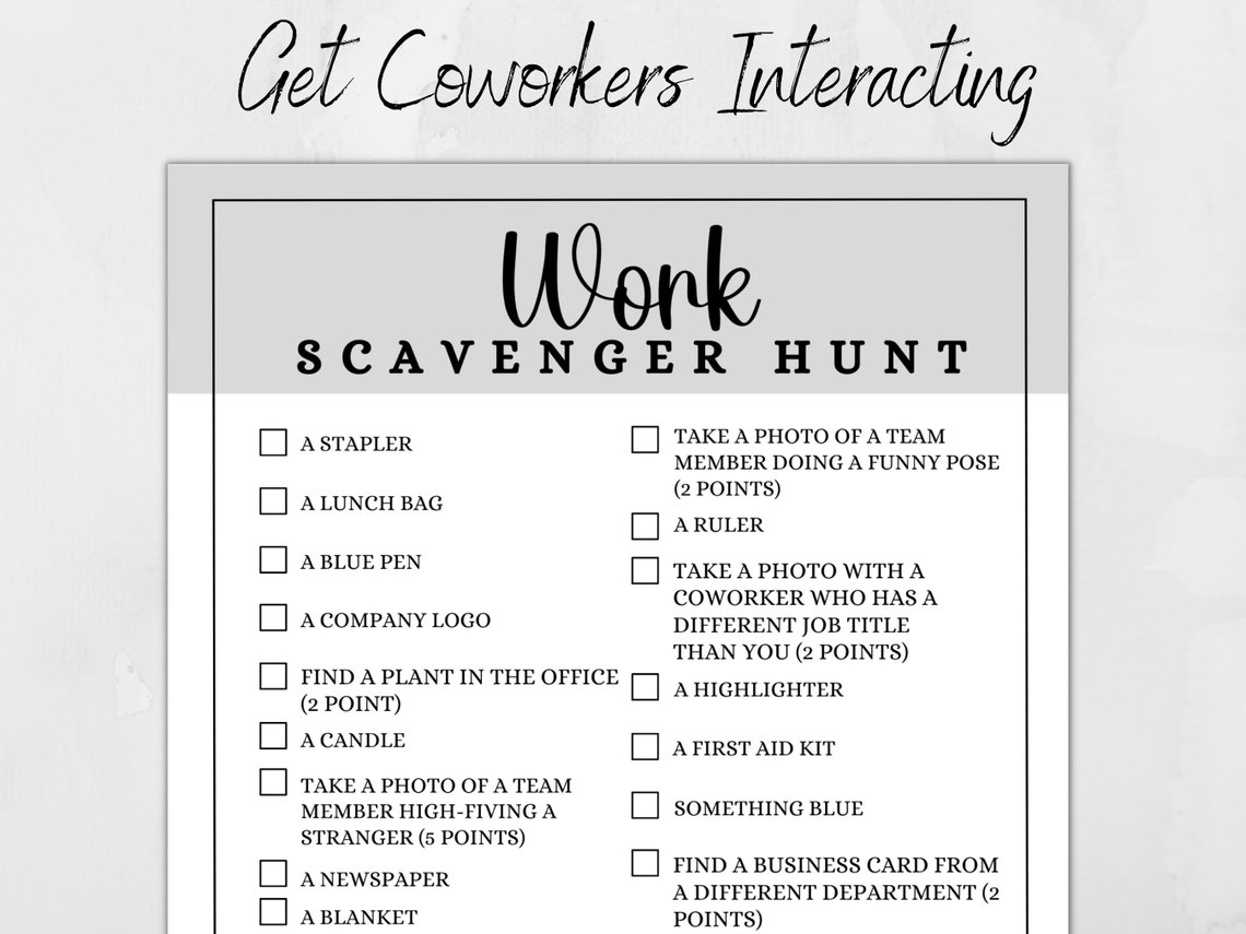 Work Scavenger Hunt Team Building Games For Work Office Party Games