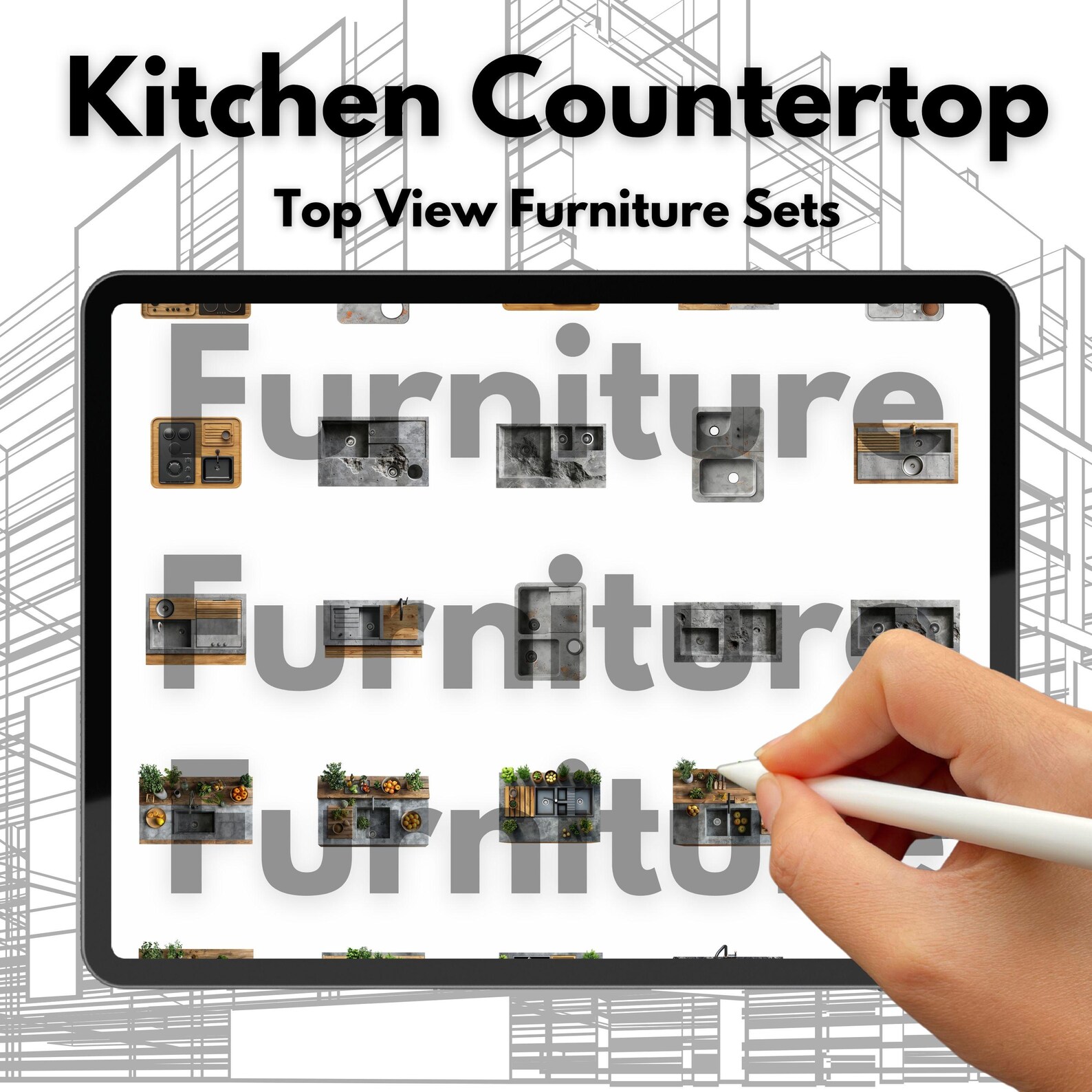 100+ Kitchen Countertop Plan View, Modern Classic Designs, Architecture ...