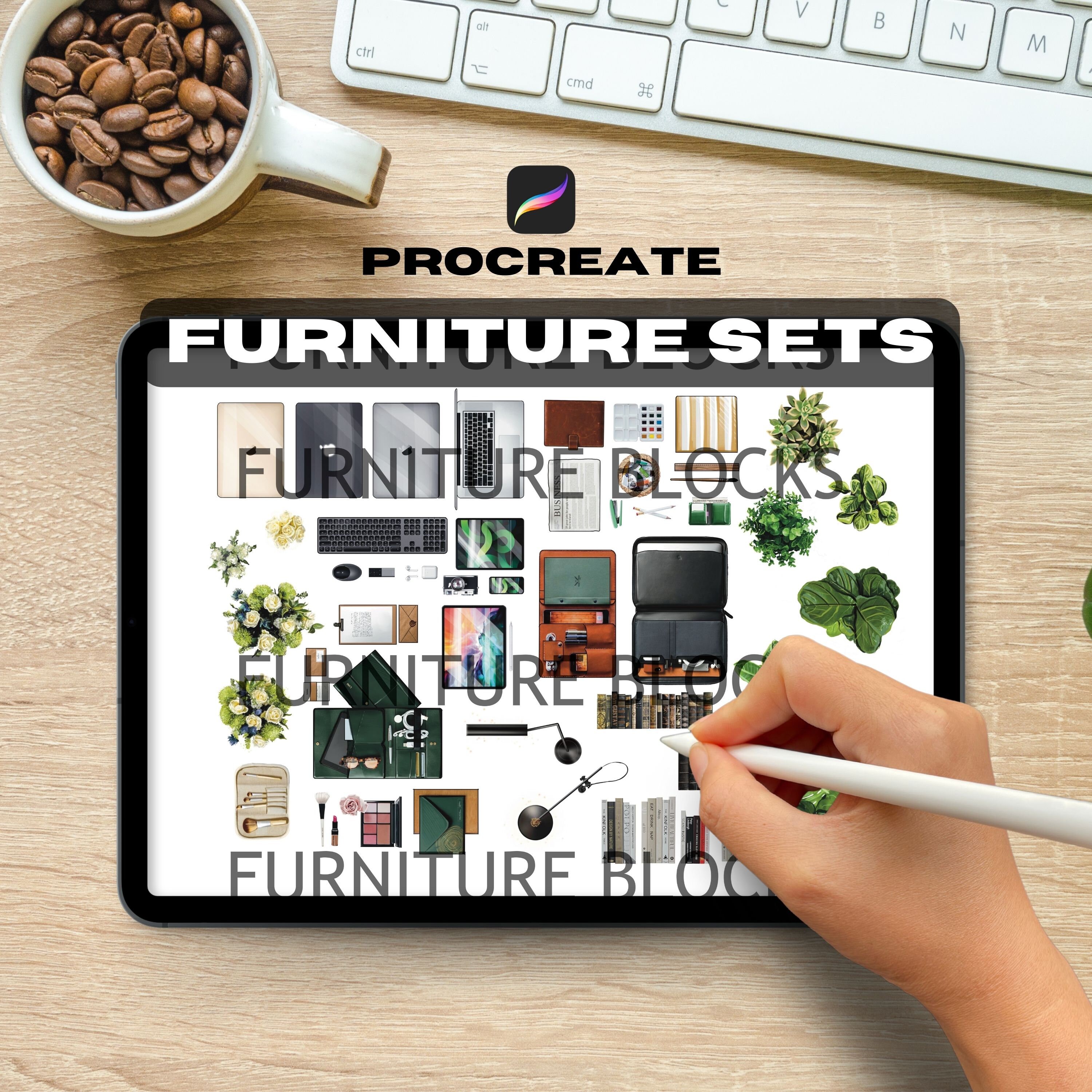 Architecture Procreate Pack, Furniture Pack, Isometric Brushset, Bed ...