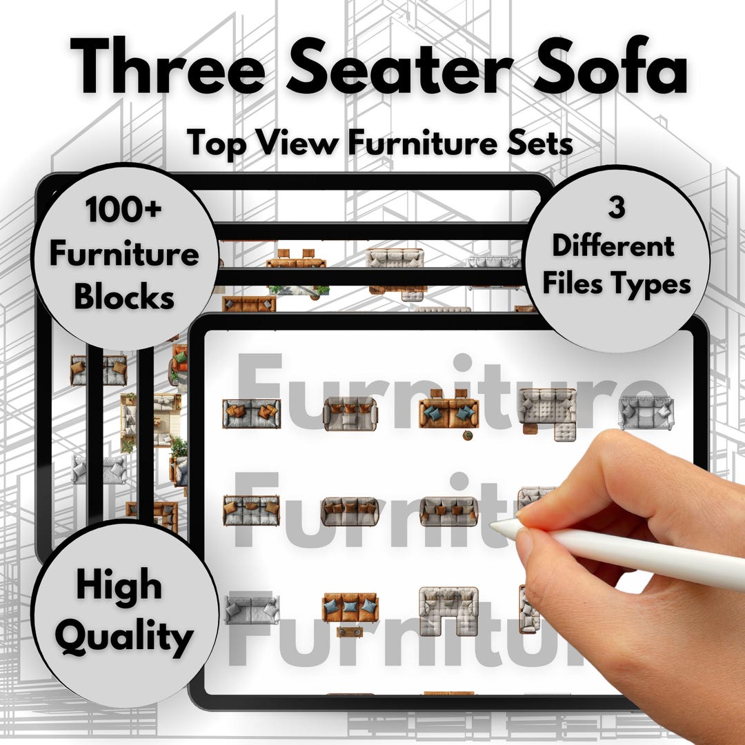 100+ Three Seater Sofa Plan View Set, Modern Classic Couch Designs ...
