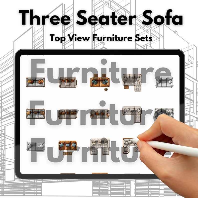 100+ Three Seater Sofa Plan View Set, Modern Classic Couch Designs ...
