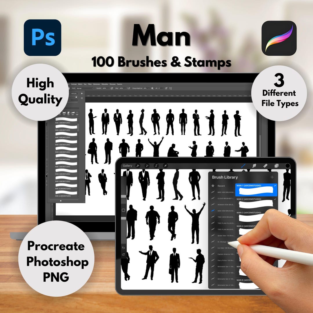 100 Man Photoshop-procreate Brushes, Man Procreate Brushes, Man ...