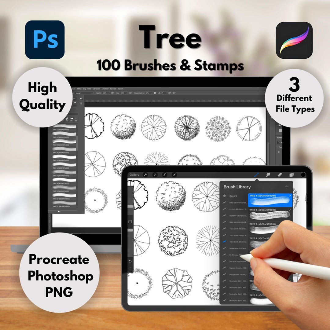100 Tree Plan Photoshop-procreate Brushes, Tree Plan Procreate Brushes ...