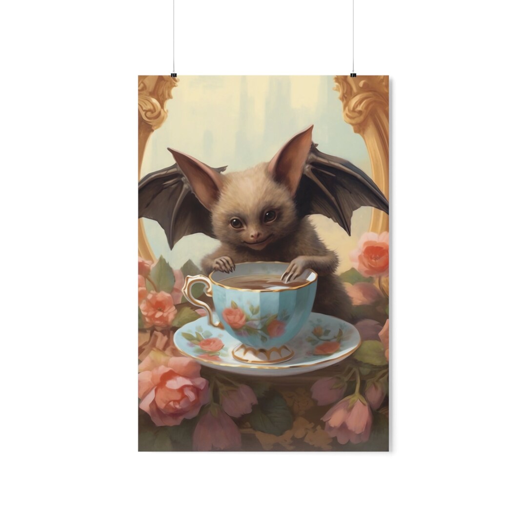 Teacup Demon Enjoying Their Tea Poster Cute and Creepy Home Decor for ...