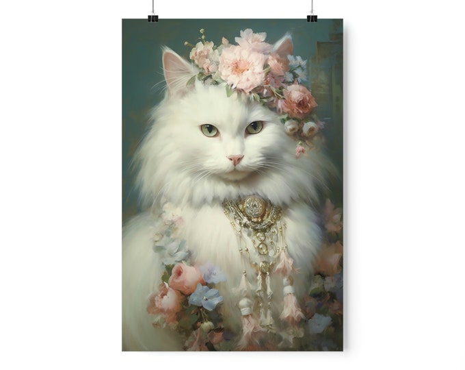 Rococo-inspired Persian Cat Painting Poster in Romantic Realism Style ...