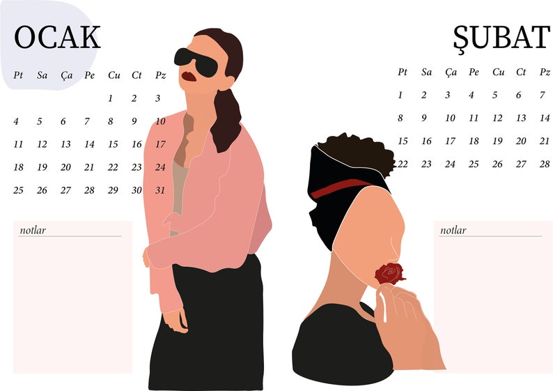 Custom 12-month Illustrated Digital Personalized Calendar Illustration ...