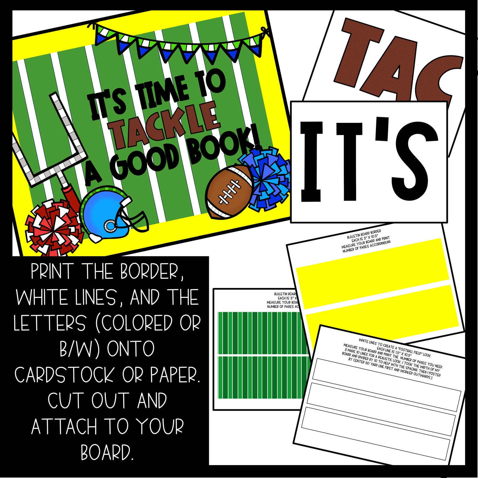 Football Fall Back to School Bulletin Board Kit Reading and Library ...