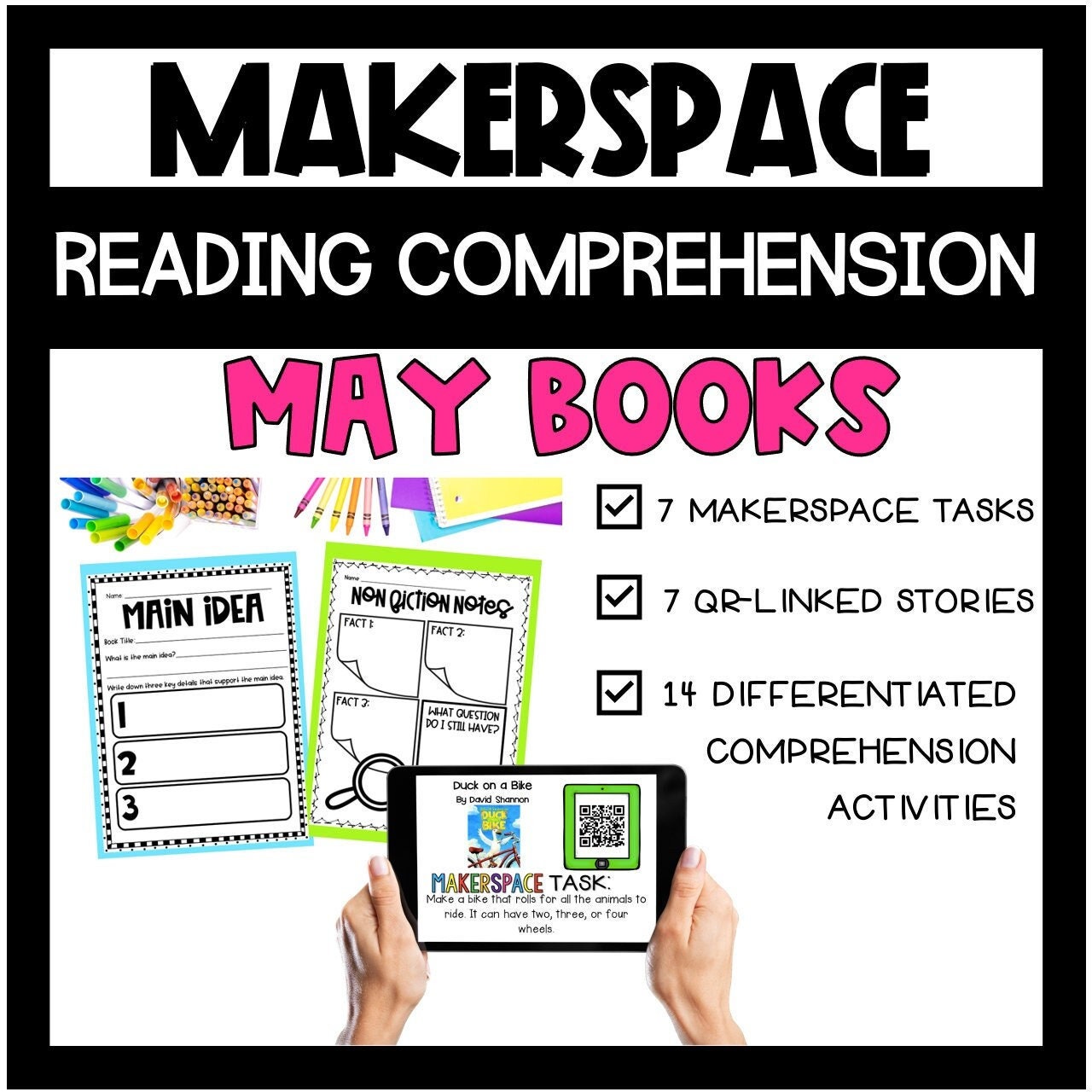 May Makerspace STEM Reading Listening Comprehension Task Cards and ...