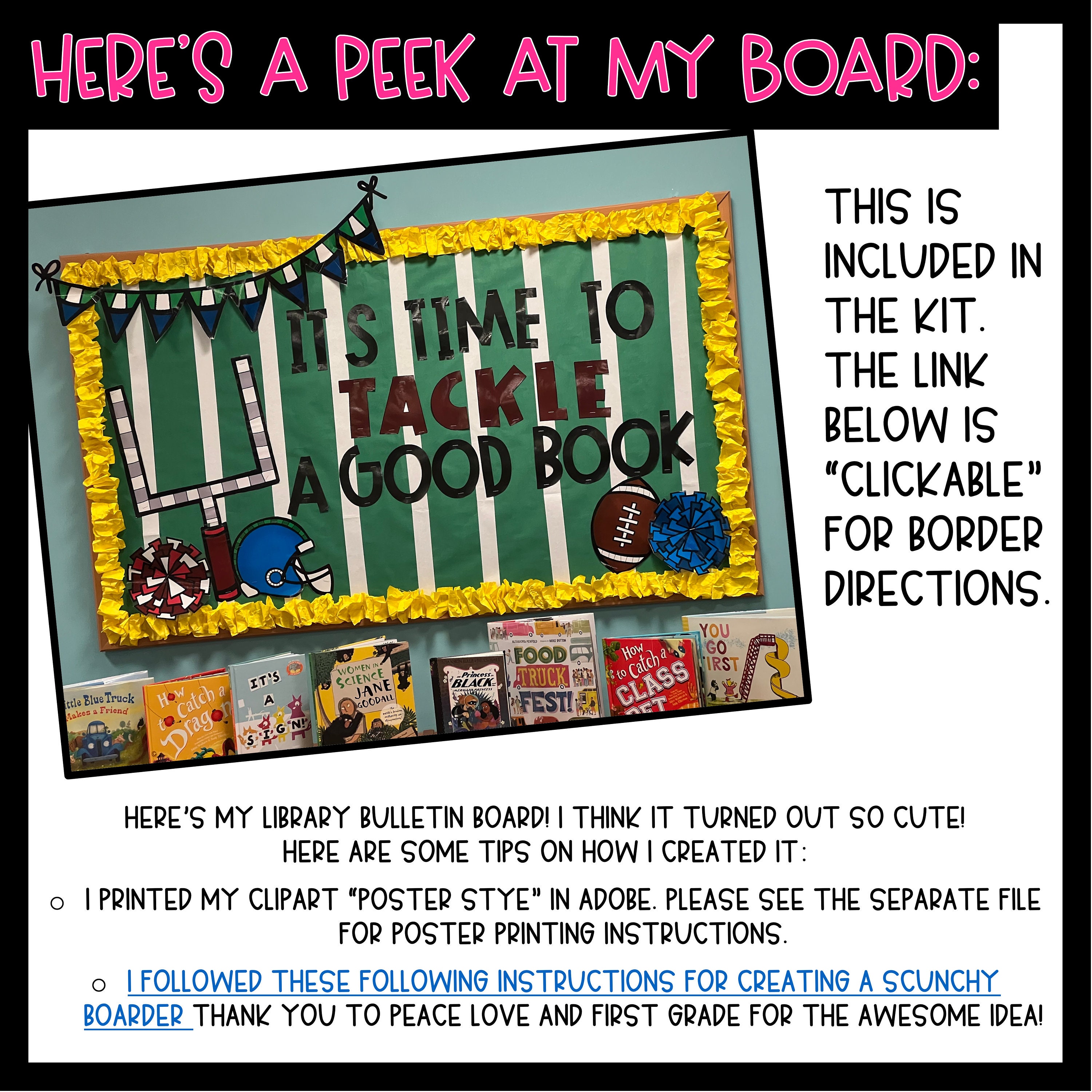Football Fall Back to School Bulletin Board Kit Reading and Library ...