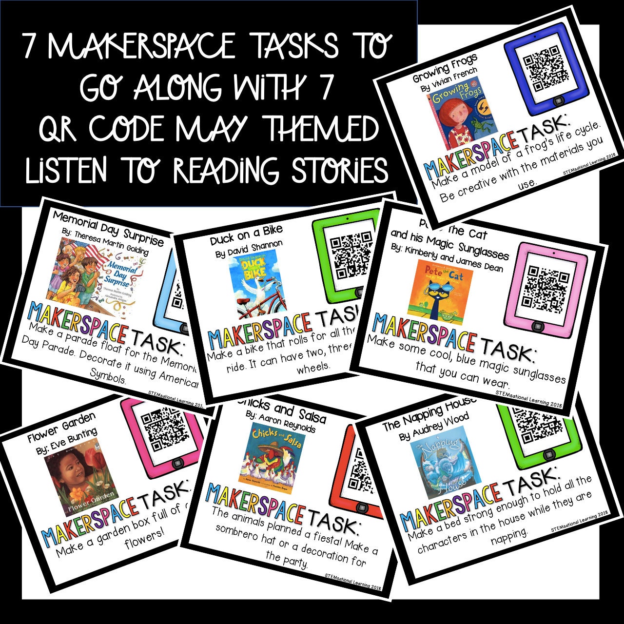 May Makerspace STEM Reading Listening Comprehension Task Cards and ...