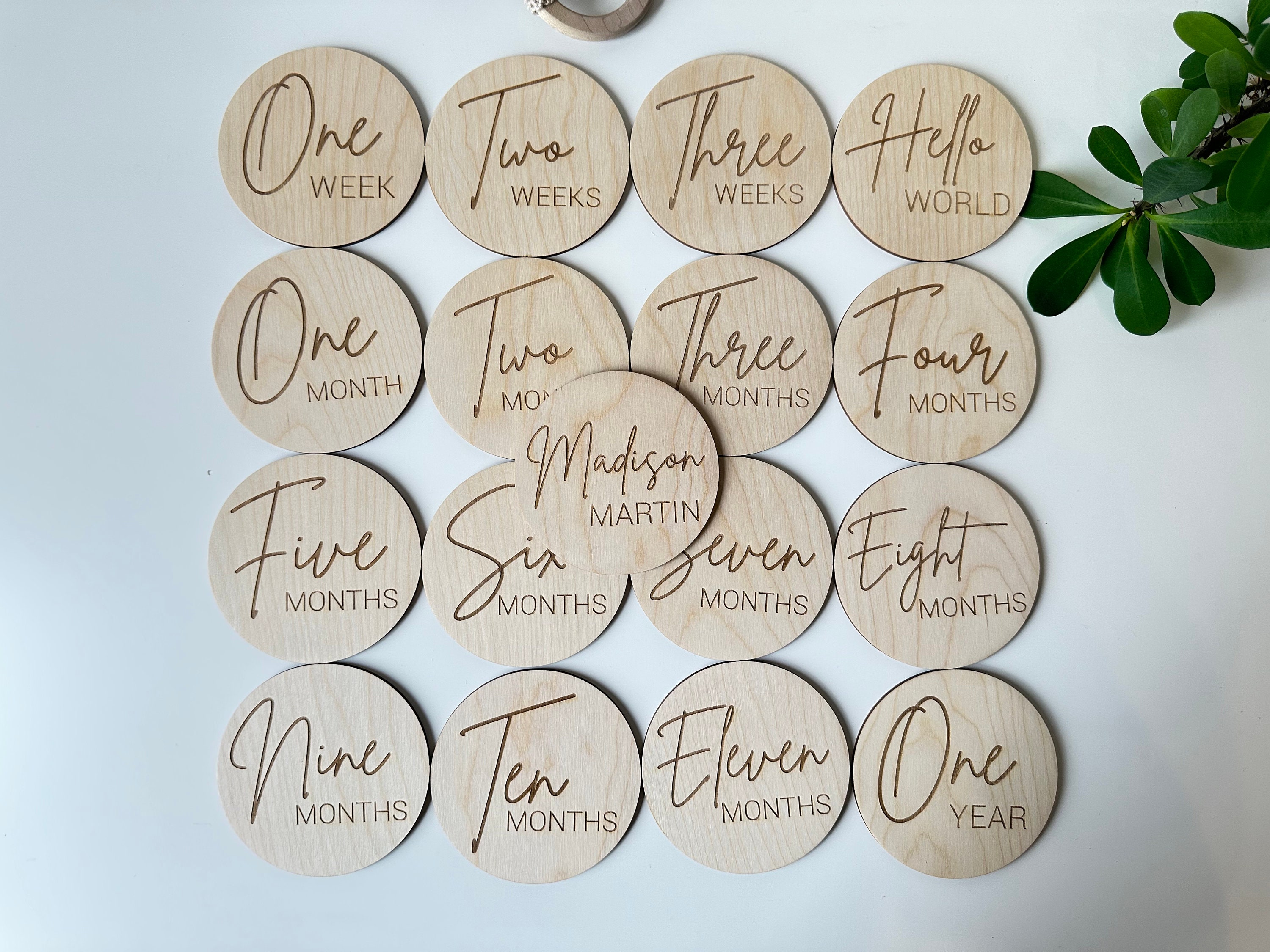 Monthly Milestone Markers for Newborn Baby, Milestone Disc, Wood ...