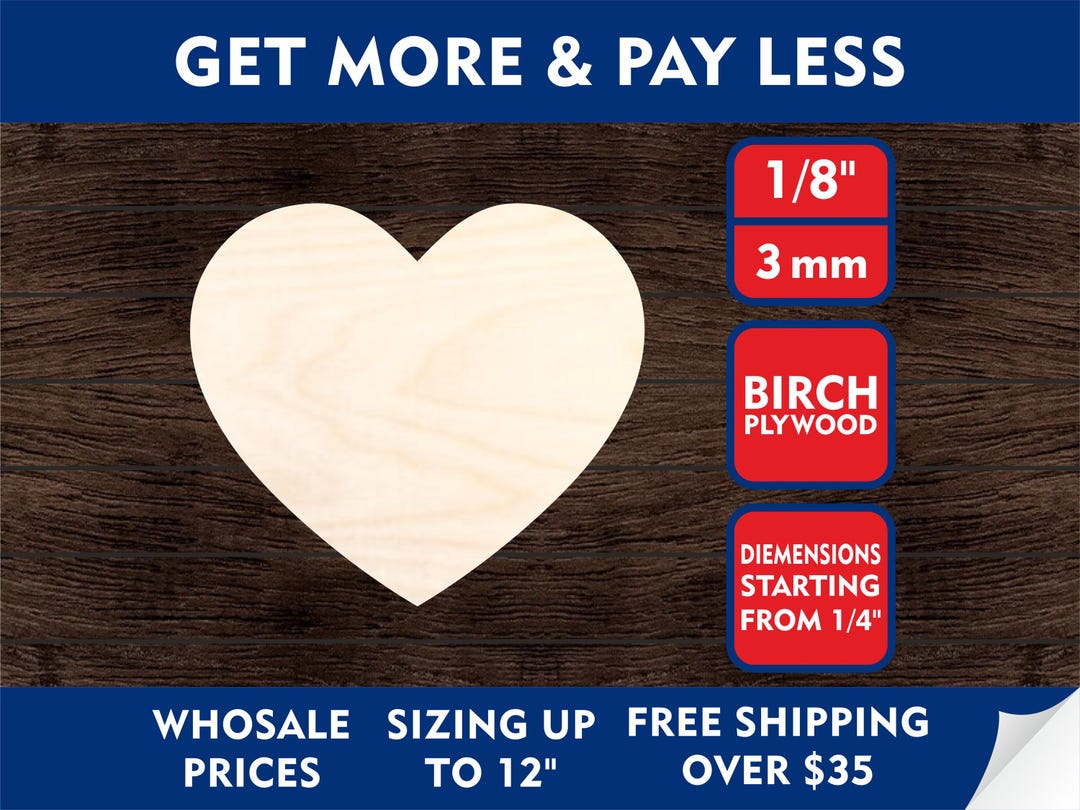 50 / 100 / 250 / 500 Unfinished Wood Heart Shape DIY Craft Blank Sizes ...