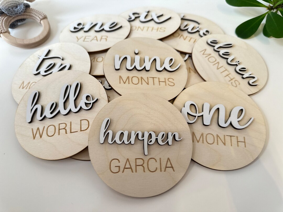 Wooden Monthly Milestone Discs, Baby Monthly Milestone Markers, Baby ...