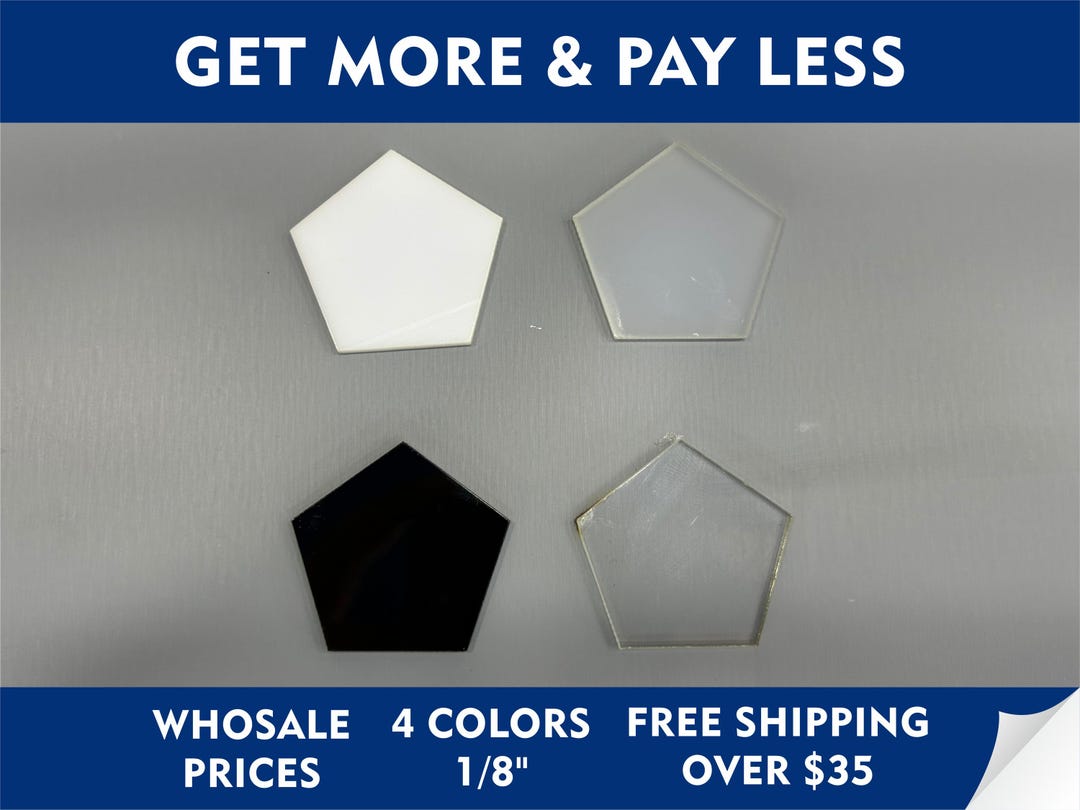 10 / 25 / 50 / 100 Pieces Clear Acrylic Pentagon DIY Craft Blanks Plexiglass Sizes, 1/8", 1 Inch ...