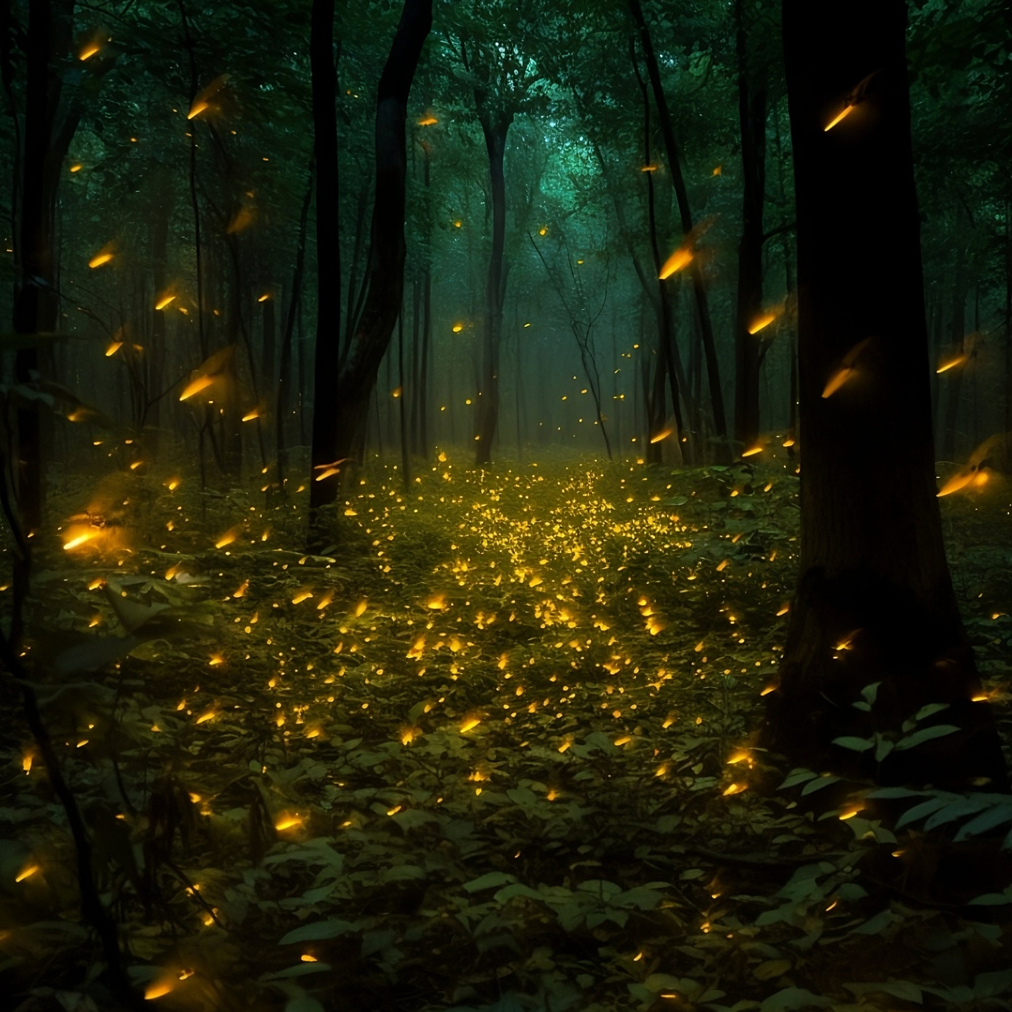 Fireflies Wall Art, Lightning Bug, Enchanted Forest, Woodland, Digital ...