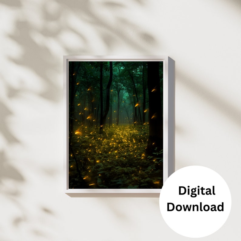 Fireflies Wall Art, Lightning Bug, Enchanted Forest, Woodland, Digital ...