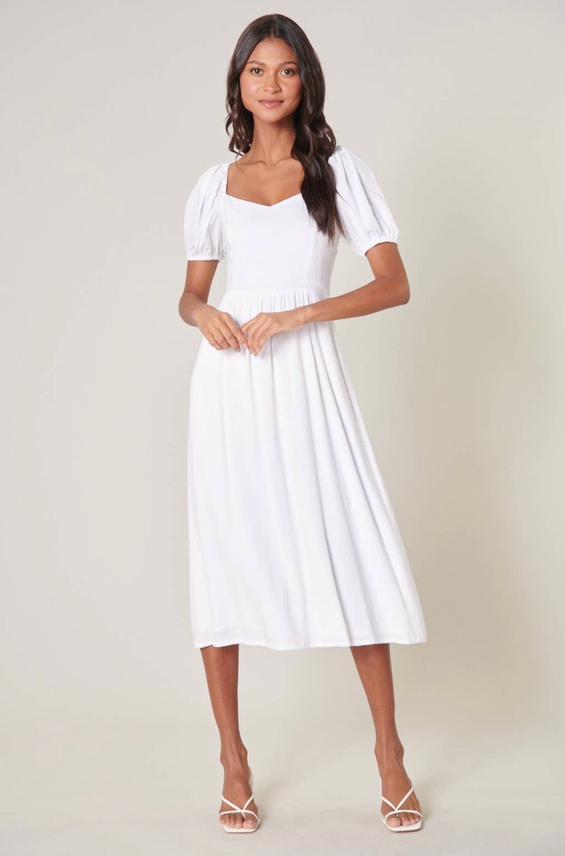 Puff Sleeves Midi Dress - Etsy