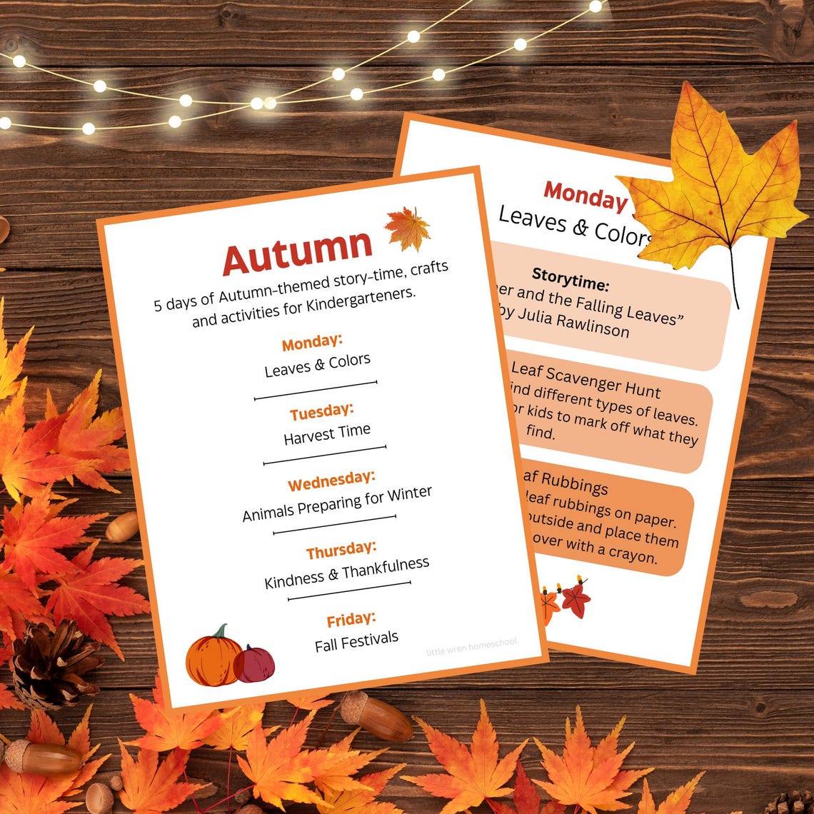 5 Day Autumn Learning Guide KINDERGARTEN HOMESCHOOL Learning Fun - Etsy