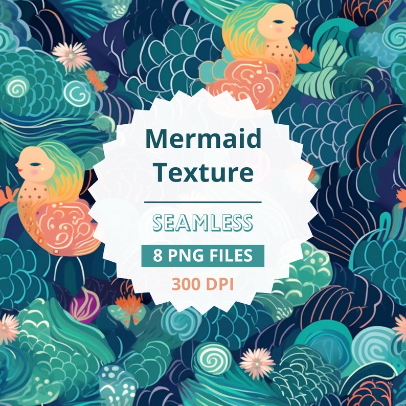 Mermaid Textures, Whimsical Colors for Backgrounds, Seamless Patterns ...