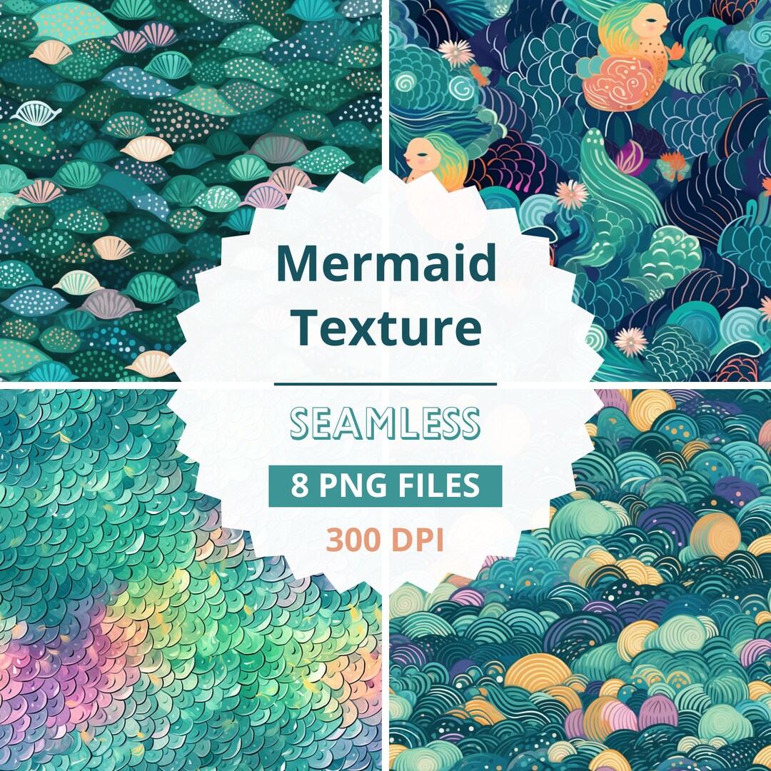 Mermaid Textures, Whimsical Colors for Backgrounds, Seamless Patterns ...