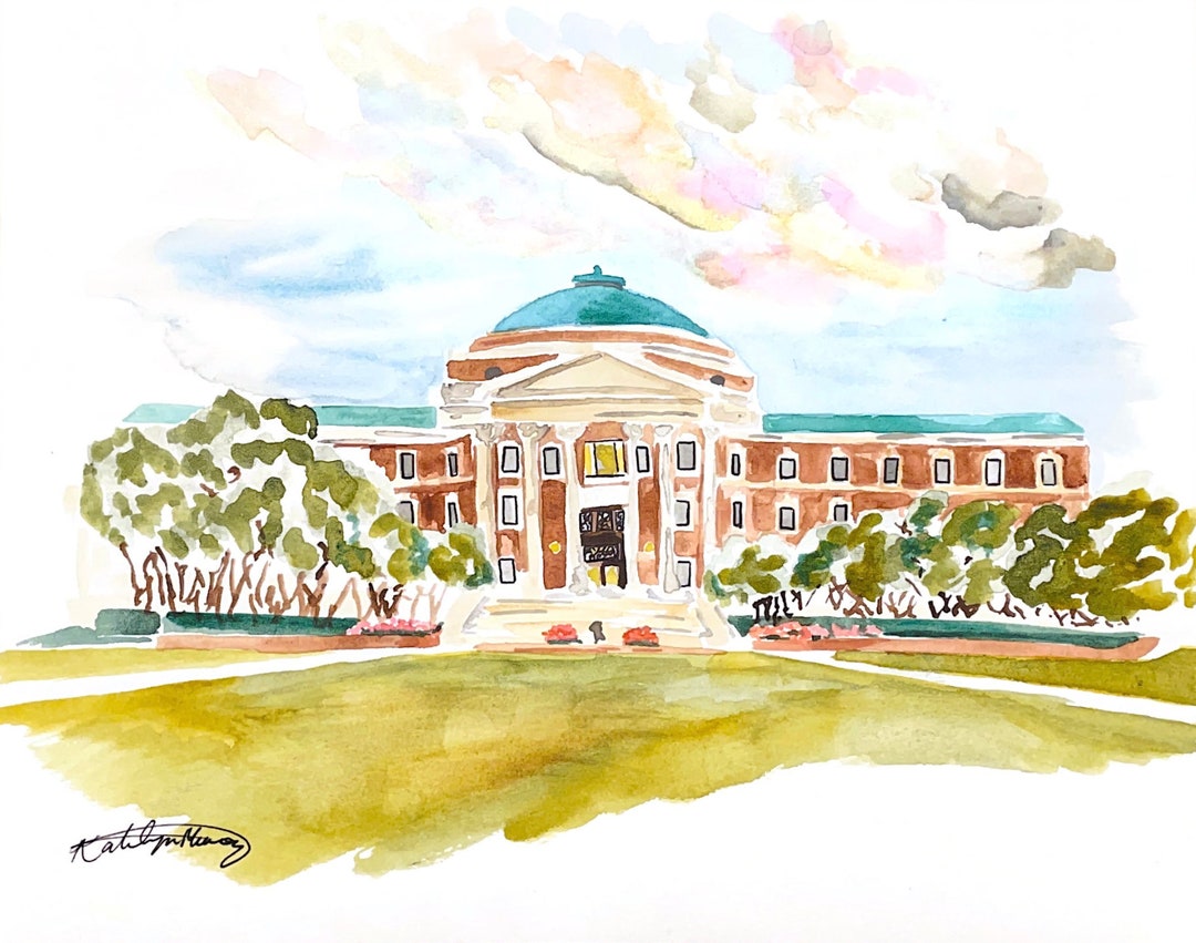 SMU Dallas Hall Watercolor College Print for Graduation, Holiday Gift ...