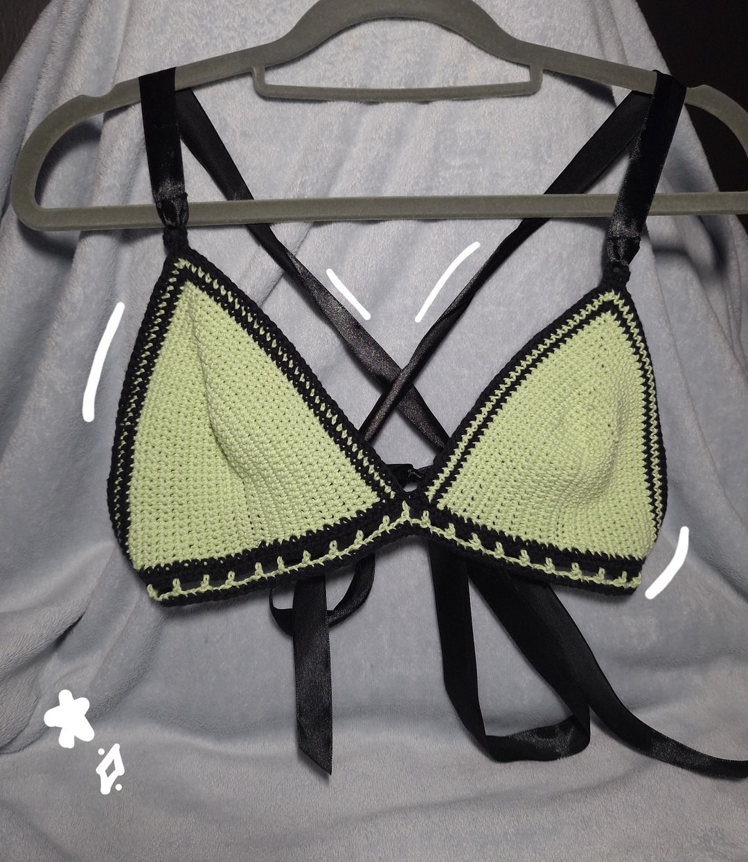 Pastel Green With Black Detailing Handmade Crochet Bralette - Etsy