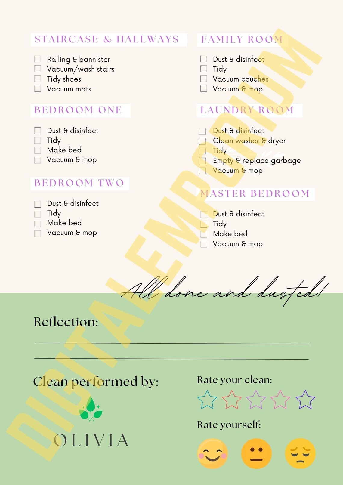 Printable Cleaning Checklist | PNG, JPG, PDF Included | Customisable ...