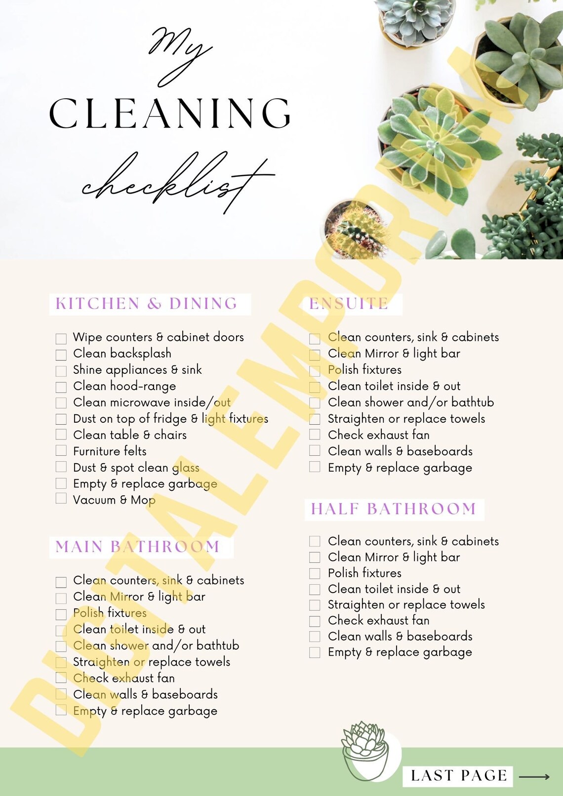Printable Cleaning Checklist | PNG, JPG, PDF Included | Customisable ...