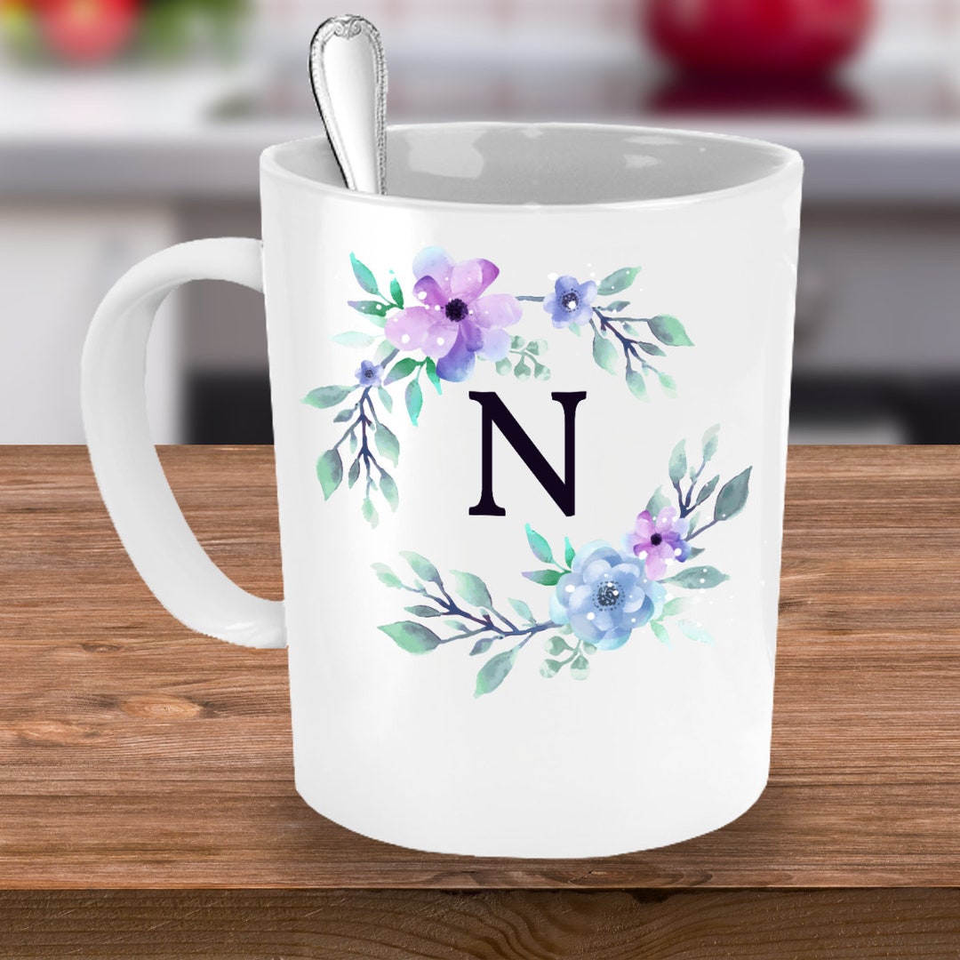 Letter N Floral Monogram Coffee Mug Initial - Etsy