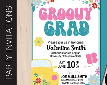 Editable Groovy Grad Party Invitation Template (corjl) - Etsy