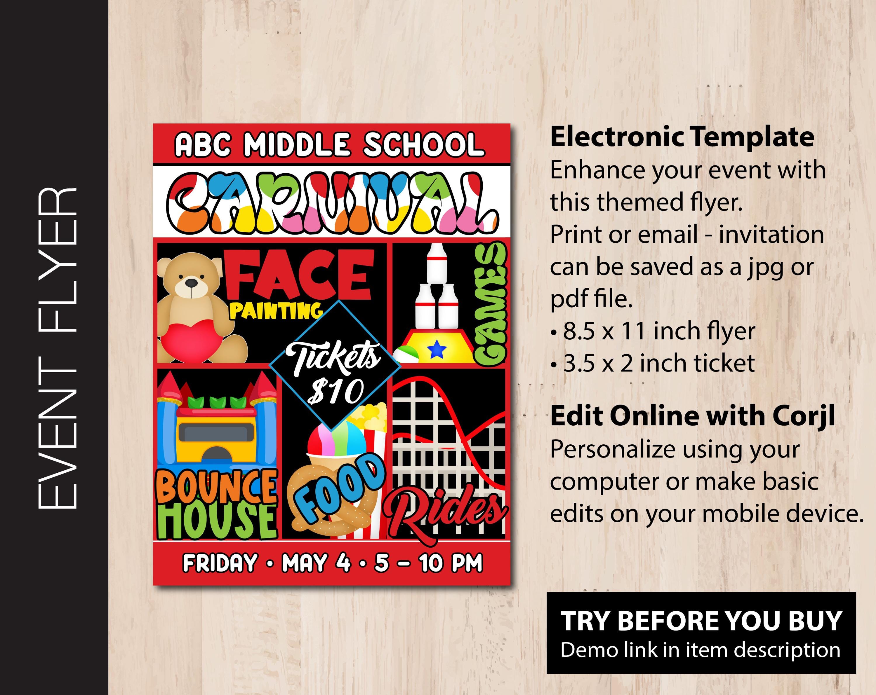 Editable Carnival Fundraiser Flyer | Carnival Poster Event Invitation ...