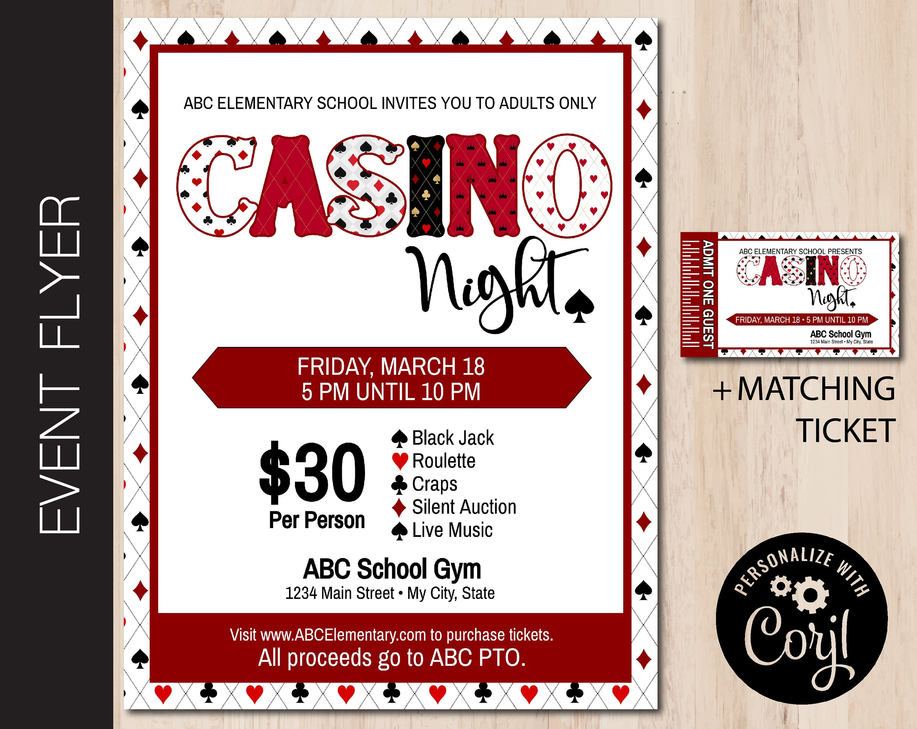 Editable Casino Night Event Flyer | Custom Fundraiser Poker Night ...