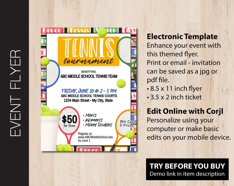 Editable Tennis Tournament Flyer | Custom Tennis Tourney Poster Event ...