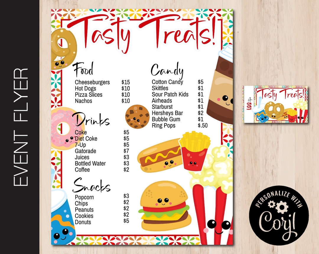 Editable Concessions Stand Flyer | Canteen | Cafe | Snack Stand Menu ...