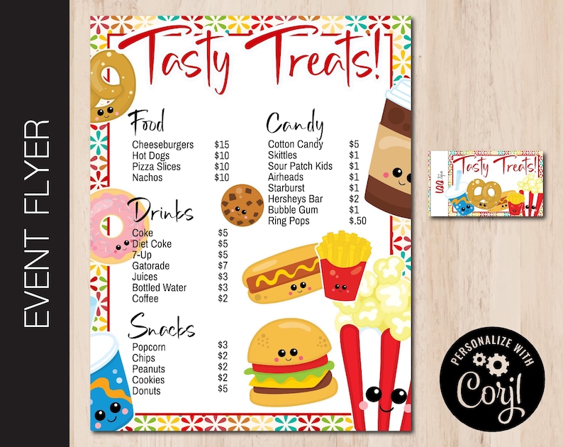 Editable Concessions Stand Flyer | Canteen | Cafe | Snack Stand Menu ...