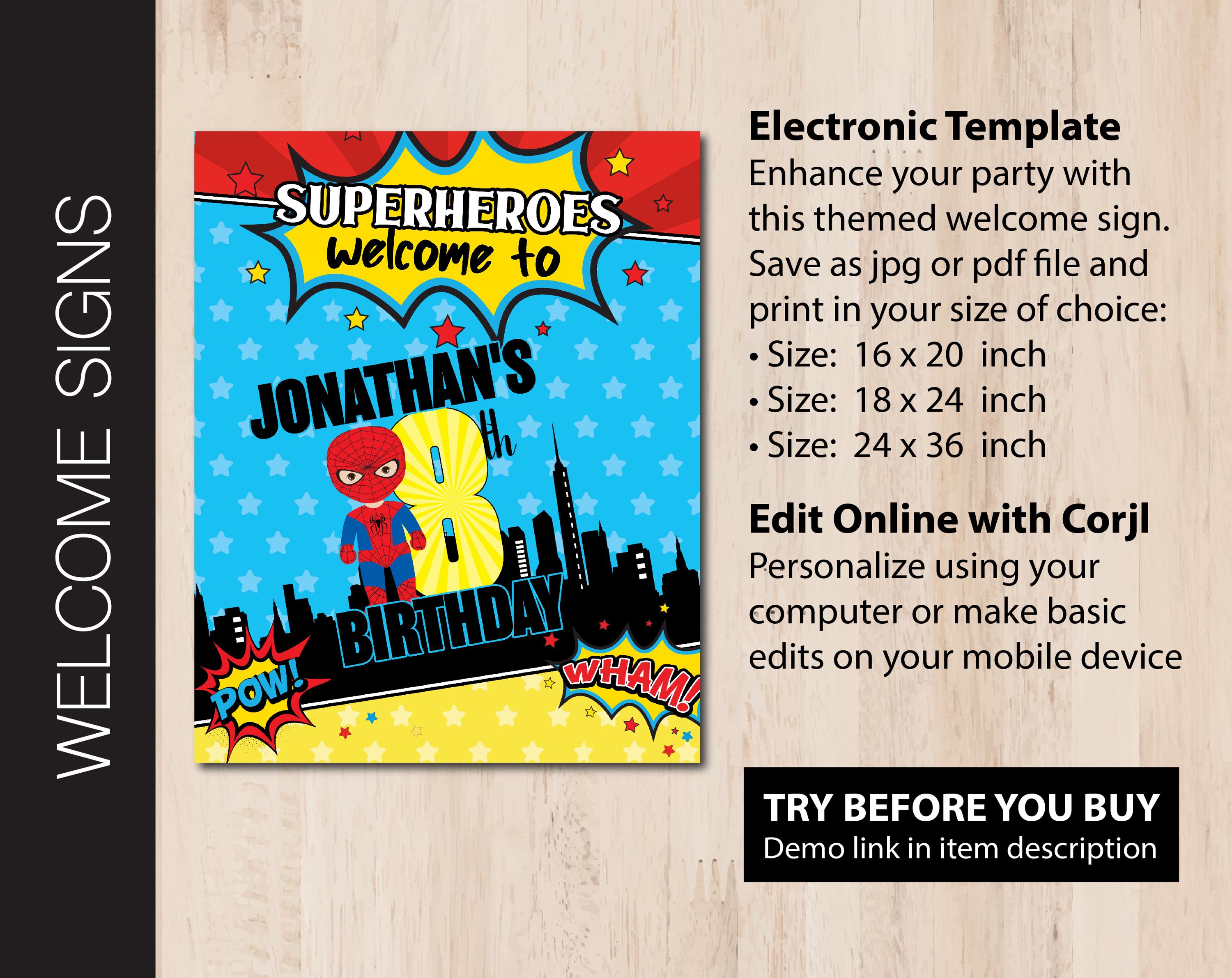 Editable SUPERHERO Party Welcome Sign | Reception Sign | Entrance ...